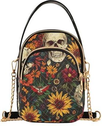 Mnsruu Sac à bandoulière pour femme avec motif tête de mort, tournesol, fleur, squelette, sac à main, petit sac à bandoulière avec sangle réglable