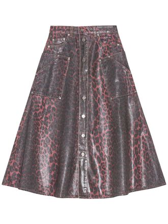 Ganni Midirock mit Leoparden-Print - Grau