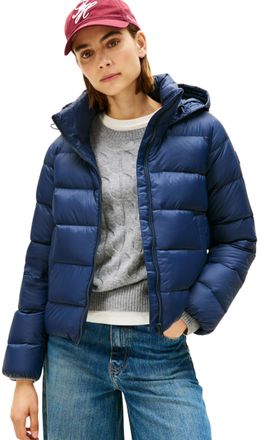 Tommy Hilfiger Damen Steppjacke Down Casual Jacket mit Kapuze, Blau (Dark Night Navy), S