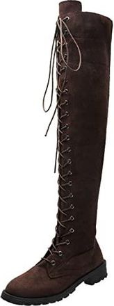 E.SSUE Bottes Hautes Au Genou Femme Botte Genou Talon Compens&eacute; de Mode Bottes Longues en Daim &Eacute;Automne Hiver Chaudes Chaussures Bottes Sexy Bottes de Combat 