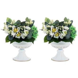 Nuptio Nuptio Weiße Vase für Hochzeitsdekorationen - 2 Stück 16.4cm Höhe Metallblumen Trompetenvasen Mittelstücke für Hochzeitstische - Kleine Urne Pflanzer 