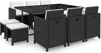 vidaXL Vidaxl - Salon de jardin encastrable 11pcs et coussin Rotin naturel Noir