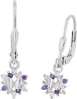 Prinzessin Lillifee Boucles doreilles en argent 925 Sterling pour enfants, avec zirconium synthétisé, 2,4 cm, argent, papillon, Livré dans une boîte cadeau, 2036992