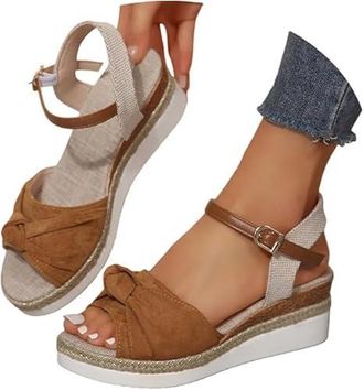 Generic Sandales compens&eacute;es pour femme Uk2026, soutien de la vo&ucirc;te plantaire, bout ouvert, sangle de cheville, sandales &agrave; enfiler, d&eacute;coration en m&eacute;tal, chauss