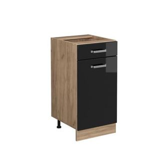 Vicco Meuble Cuisine R-Line, Noir Haute Brillance/Ch&ecirc;ne de Force dor&eacute;, 40 cm sans Plan de Travail