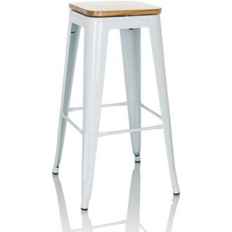 hjh OFFICE Tabouret de bar VANTAGGIO HIGH WS blanc m&eacute;tallis&eacute; / assise en bois v&eacute;ritable pivotant lumineux hjh OFFICE