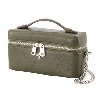 Tory Burch Womens Charlie East West Toiletry Bag - Tory Burch Leather Khaki Calfskin Accessories Wallets