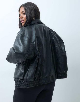 Asos Curve ASOS DESIGN Curve bomber oversize &agrave; col chemin&eacute;e noir