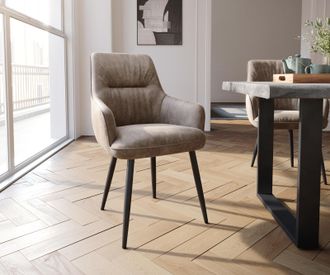 DELIFE Esszimmerstuhl Zelia-Flex mit Armlehnen Mikrofaser Taupe Vintage 4-Fuß konisch Schwarz Taschenfederkern, Esszimmerstühle