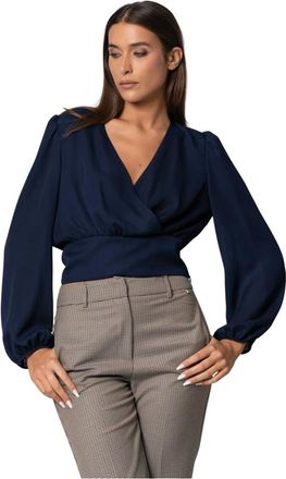 Kocca Femme, Blouses et Chemises, Bleu, Taille: 42 FR Blouse Chic Fronc&eacute;e &agrave; Encolure D&eacute;gag&eacute;e
