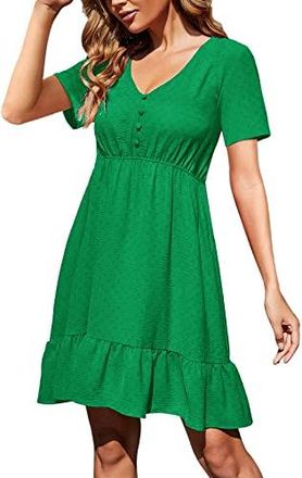 Generic Robes amincissantes d&eacute;t&eacute; pour femmes, mode d&eacute;contract&eacute;e, col en V, boutons solides, corset en mousseline de soie, robe &agrave; manches courtes, vert menthe,