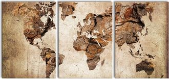Pixxprint Weltkarte auf altem Holz, XXL Leinwandbild in Übergröße 210x100cm Gesamtmaß 3 teilig, Wandbild, Kunstdruck