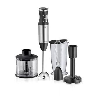 WMF Kult X Stabmixer Set 5-teilig, P&uuml;rierstab, Schneebesen, Stampfer, Zerkleinerer, 600 Watt, Zauberstab inkl. 700ml Mixbeh&auml;lter, edelstahl matt