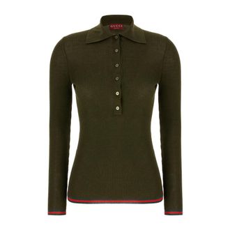 Gucci Cashmere- und Seiden-Polo-Top - - Knitwear - Damen - Gr&uuml;n - M