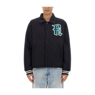 Aries Homme, Vestes, Noir, Taille: M Veste Varsity en Laine Coupe Oversize