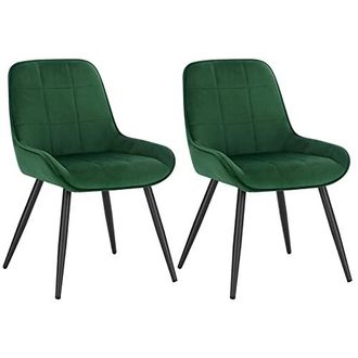 Woltu Lot de 2 Chaises de Salle à Manger, Chaises Relaxantes en Velours, pour Salon, Salle de séjour, Cuisine, Chambre à Coucher, Vert foncé, BH331dgn-2
