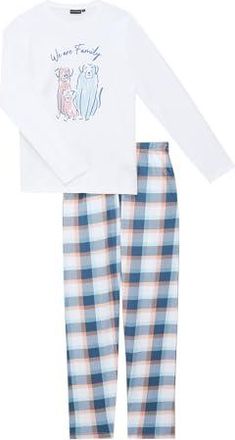 Arthur Pyjama Femme, Ensemble Manches Longues et Pantalon - 100% Coton Bio Chaud et Doux pour lhiver - Motif Famille Carreaux Orange - Taille M