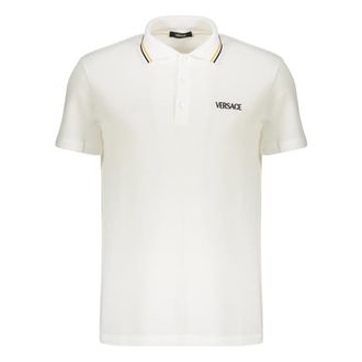 Versace Baumwoll-Polohemd mit gesticktem Logo - - Tops - Herren - Wei&szlig; - 2XL