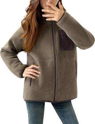 Generic Vestes en polaire pour femme avec fermeture &eacute;clair int&eacute;grale, poches l&eacute;g&egrave;res, manteaux dhiver doux et chauds pour la randonn&eacute;e, les voyages, gris, XL
