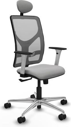 Piqueras y Crespo Schreibtischstuhl aus grauem Netzstoff, mit wei&szlig;en und schwarzen Armlehnen, h&ouml;henverstellbare Lendenwirbelst&uuml;tze und festes Kopfteil, Grau/Hellgrau