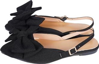 Generic Sandales plates pour femme avec noeud et bout pointu et bride arri&egrave;re r&eacute;glable avec sangle de cheville et talon bas, Noir, 41.5 EU