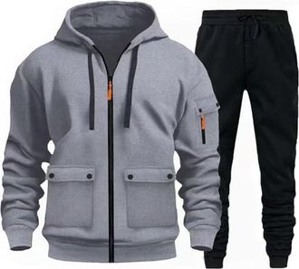 Generic Survêtement tactique 2 pièces pour homme avec capuche et jogging à fermeture éclair intégrale, tenue décontractée pour le sport de plein air, survêtem