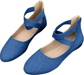Generic Chaussures de ballet pour femme avec sangles &eacute;lastiques &agrave; la cheville, style d&eacute;contract&eacute;, &eacute;l&eacute;gant, couleur unie, confortables, respirantes, chaussures