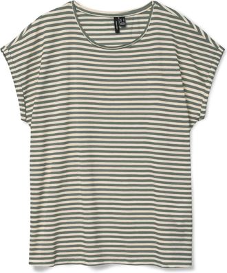 Vero Moda Damen VMAVA Plain SS TOP Stripe GA JRS NOOS T-Shirt, Laurel Wreath/Stripes:Pristine, XS