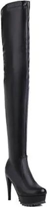 Generic Bottes Femme Équestres Haute Montant Talon Aiguille Bout Rond Matière Élastique Confortables pour Tenue Élégante et Confiance,Noir,36 EU