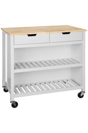 MID.YOU Mid.you K&uuml;cheninsel, Natur, Wei&szlig;, Holz, Holzwerkstoff, Kautschukholz, massiv, 2 Schublade(n) Schubladen, einzeln stellbar, 98x94x58 cm, rollbar, K&uuml;che