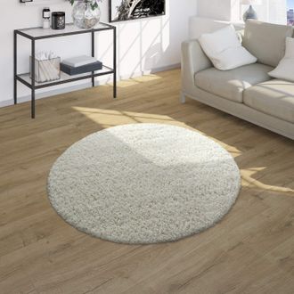 Paco Home Shaggy Teppich Hochflor Langflor Teppiche Hochwertig Pastell Uni Versch. Farben, Gr&ouml;sse:&Oslash; 120 cm Rund, Farbe:Ivory (Creme)