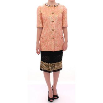 Dolce & Gabbana Rosa Seidenbrokat Kristalljacke Mantel - - Jackets - Damen - Rosa - S