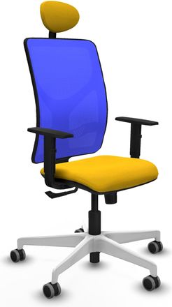 Piqueras y Crespo Call Center Stuhl mit 1D-Armlehnen, h&ouml;henverstellbarer Lendenwirbelst&uuml;tze und festem Kopfteil, ausgestattet mit 3 Positionen und Schneidschaum, Blau/G