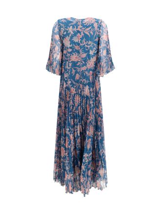 Etro Womens Maxi Pleated Dress With Flared Sleeves X0888 Polyester