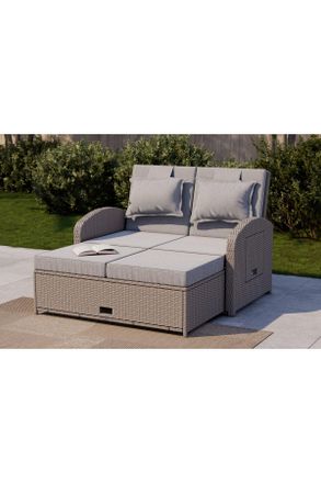 ambia GARDEN Loungesofa, Grau, Metall, Kunststoff, Textil, 4-Sitzer, F&uuml;llung: Schaumstoff,Schaumstoff,Baumwolle (recycelt), einzeln stellbar, 126x110x95 cm, auszie