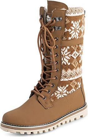 Polar r Femmes Fausse Fourrure Chaude Thermique Imperméable En Marchant Neige Lhiver Semelle En Caoutchouc Bottes - Tan Tricotée - UK10/EU43 - YC0611