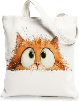 Generic Sacs à provisions mignons en toile avec motif danimaux, sacs à provisions réutilisables avec motif de chat, amusants, légers, lavables, bandoulière C,