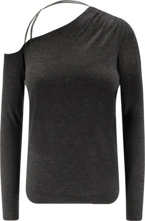 Brunello Cucinelli Femme, Pulls, Gris, Taille: 42 FR Pull Asymétrique Détail Monili