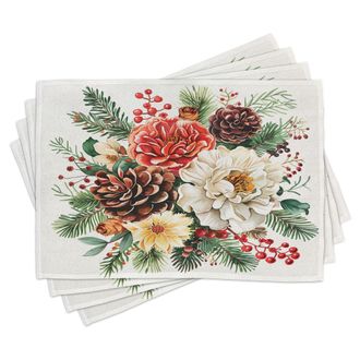 Abakuhaus Platzmatten, Vintage Weihnachtsornament Druck, Waschbare Stoff Esszimmer K&uuml;che Tischdekorations Digitaldruck, Korallenrot Braun Kokosnuss