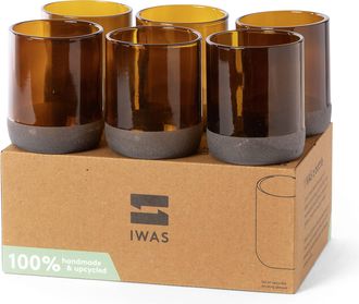 IWAS Upcycling-Trinkgl&auml;ser, Rotbraun, 250 ml, 6 St&uuml;ck