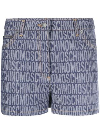 Moschino short en jean &agrave; motif monogramm&eacute; en jacquard - Bleu