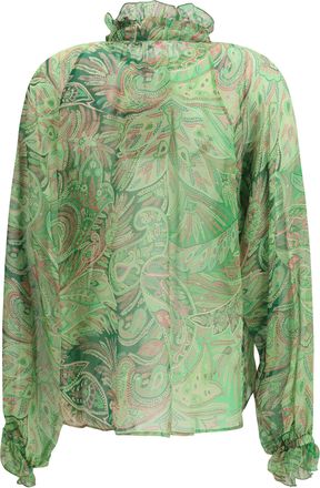Etro Paisley Ruffled Shirt - Green