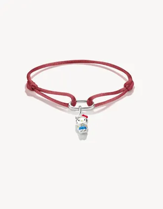 Thomas Sabo Hello Kitty bracelet textile rouge avec charm - connect en argent&eacute;, noir, rouge, rose
