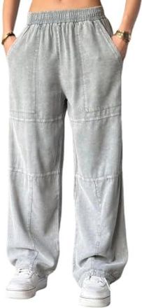 ORANDESIGNE Femme Pantalon de Jogging Effet Denim Pantalon Jogging Long Ample et à Jambes Larges avec Taille élastiquée