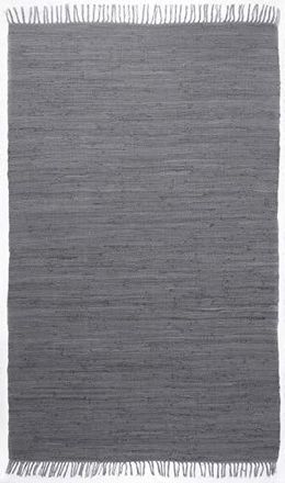 THEKO | Dhurry Tapis en 100% Coton tiss&eacute; &agrave; Plat Happy Cotton | tiss&eacute; &agrave; la Main | Couleur : Anthracite | 40 x 60 cm