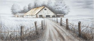 Gilde 3D Bild Landschaft mit Scheune Creme, grau 160 x 70 cm