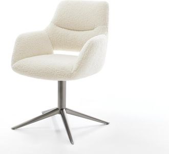 DELIFE Drehstuhl Yago-Flex mit Armlehnen Teddystoff Beige Fu&szlig;kreuz Graphit 360&deg; drehbar Wippfunktion Taschenfederkern, Esszimmerst&uuml;hle