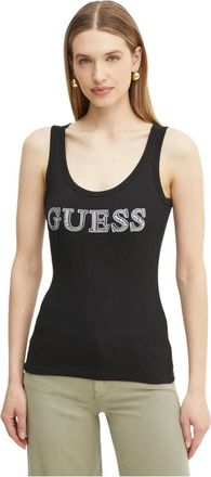 Guess Femme, Tops, Noir, Taille: 36 FR D&eacute;bardeur c&ocirc;tel&eacute; stretch avec logo orn&eacute;