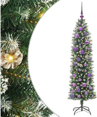 vidaXL K&uuml;nstlicher schlanker Weihnachtsbaum Gr&uuml;n und Wei&szlig; 150 cm vidaXL