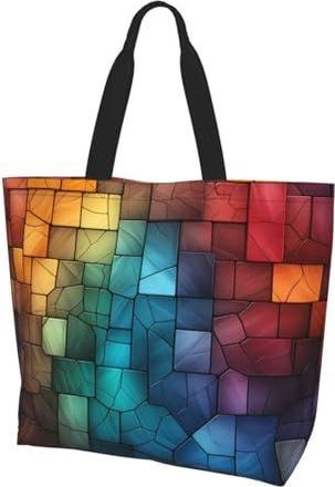 Generic Carreaux De Couleur Sac A Main Femme Pliable Sacs De Courses L&eacute;ger Sac Fourre-Tout Pour Universit&eacute; Plage Quotidienne
